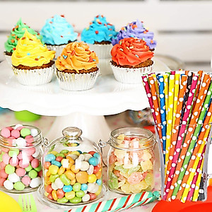 Shuiniba Halloween Paper Straws, Biodegradable Pumpkin Skull Striped Wavy Dot Paper Straws,Paper Drinking Straws for Party, Events and Crafts,Baby Shower Decorations 7.75 Inches,100 Packs - Mix Style