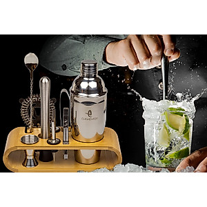 ELEMENTER Cocktail Shaker Set - Mixologist Bartender kit 10-Piece, Crafted from Stainless Steel, All The Accessories You Need to Mix The Perfect Drink or Martini, Cocktail kit Perfect for Gifts.
