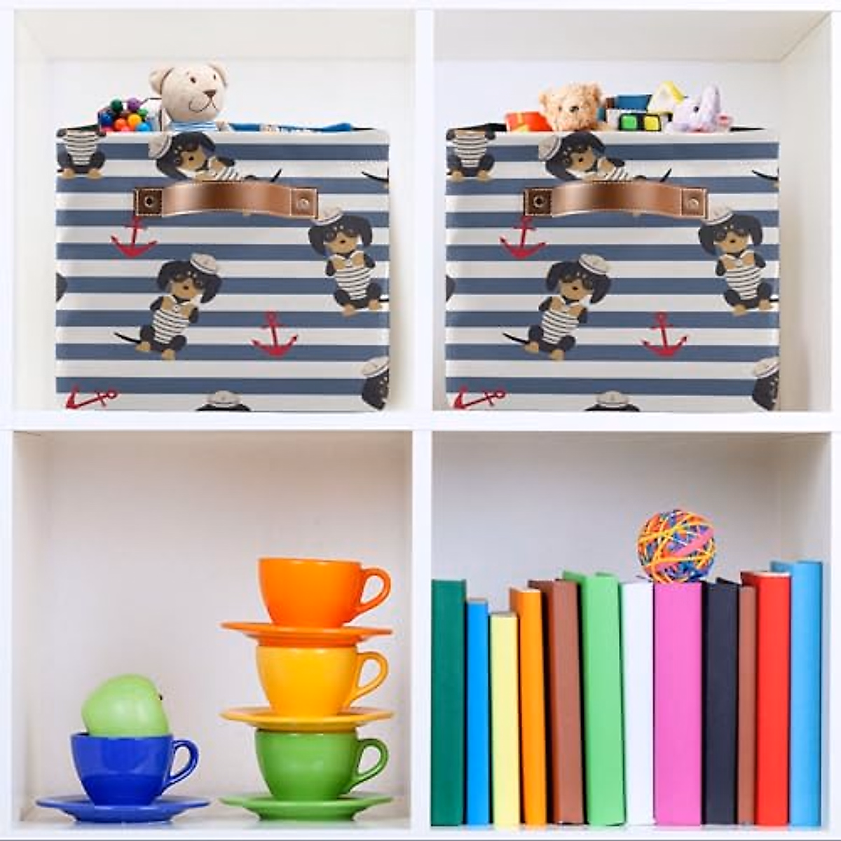 Dachshund Puppy Storage Basket Bins Decorative Toy Laundry Basket Organization with Handles for Home Boys Girls Office Closet Shelf Nursery Baskets,2 pcs