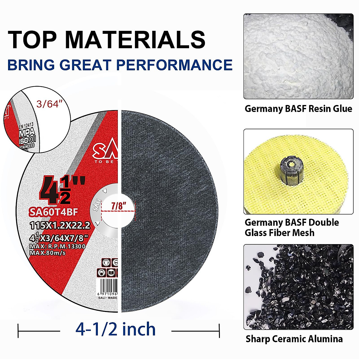 SALI 100 Pack Cut Off Wheel 4 1/2 Inch Cutting Wheels 4-1/2" x 3/64" x 7/8" Professional Cutting Stainless Steel, Angle Grinder Cutting Wheel,Cutting Discs with Aggressive Cutting Upgrade (4.5in, 100)