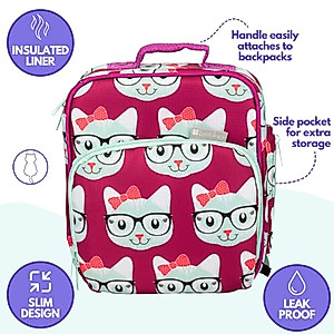 Bentology Kids Lunch Bag Set (Kitty)- Includes Padded, Insulated Tote,Reusable Hard Ice Pack & Insulated Stainless Steel Water Bottle- Keeps Lunch Fresh Longer-Back to School Lunchbox Kits for Girls