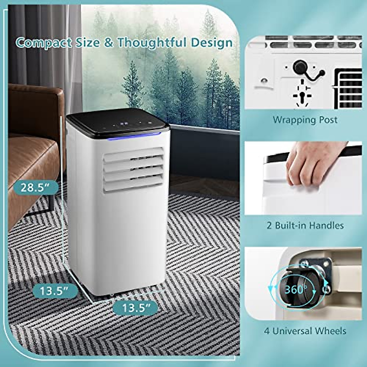 PETSITE 10000 BTU Portable Air Conditioner, 3 in 1 AC Cooling Unit with Remote Control, Dehumidifier, Window Kit Included, Stand up AC for Home, Apartment, Cools Rooms up to 350 Sq.Ft