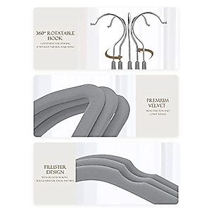 Jersow Velvet Hangers, 60 Pack Non Slip Felt Hangers Space Saving Clothes Hanger, Velvet Hanger Heavy Duty Adult Hanger for Coats and Suits (Grey)