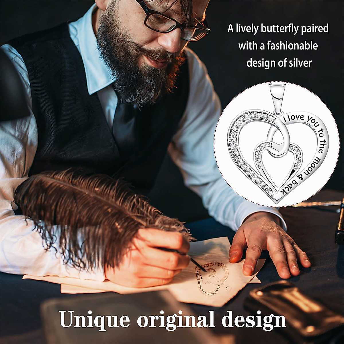 FANCYCD Jewelry for Women, Girlfriend Necklace, Heart Necklace for Women, I Love You Necklace, Wife Jewelry Present, Valentines Day Gift, Anniversary for Her, I Love You to the Moon and Back Necklace