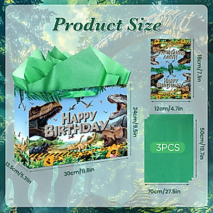 Dinosaur Birthday Gift Bag for Boys Girls Kid Dinosaur Happy Birthday Favor Bag Dinosaur Birthday Wrapping Paper Bag with Tissue Paper and Greeting Card for Dinosaur Birthday Christmas Party Supplies