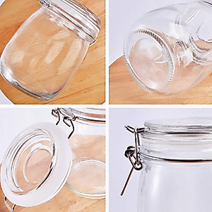 25 oz 6 Pack Clear Glass Jars With Airtight Lids and Leak Proof Rubber Gasket, 750ml Wide Mouth Storage Containers Preserving Jars, Mason Jars With Hinged Lids For Kitchen Storage Canisters