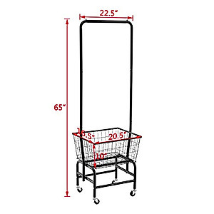 ALIMORDEN Laundry Cart with Clothes Rack, Rolling Laundry Butler with Wire Storage Rack，Black