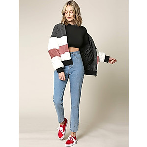 LL WJC2154 Women's Long Sleeve Zipper up Parka Sherpa Faux Mink Fur Shaggy Soft Fuzzy Fleece Jacket M Mauve