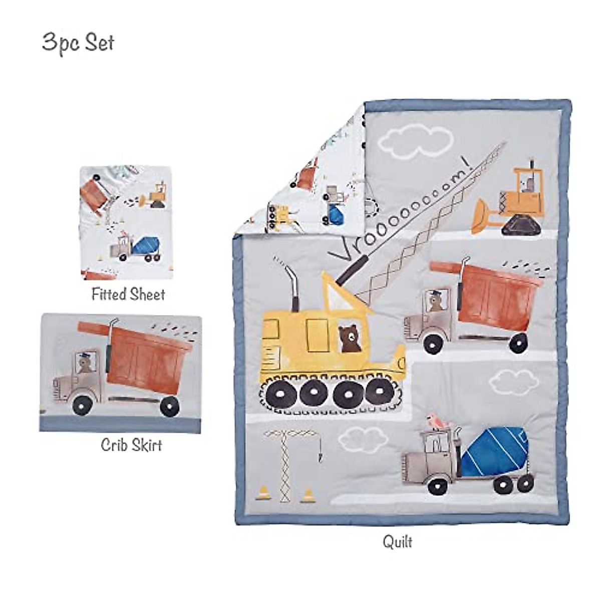 Bedtime Originals Construction Zone 3-Piece Trucks Nursery Baby Crib Bedding Set