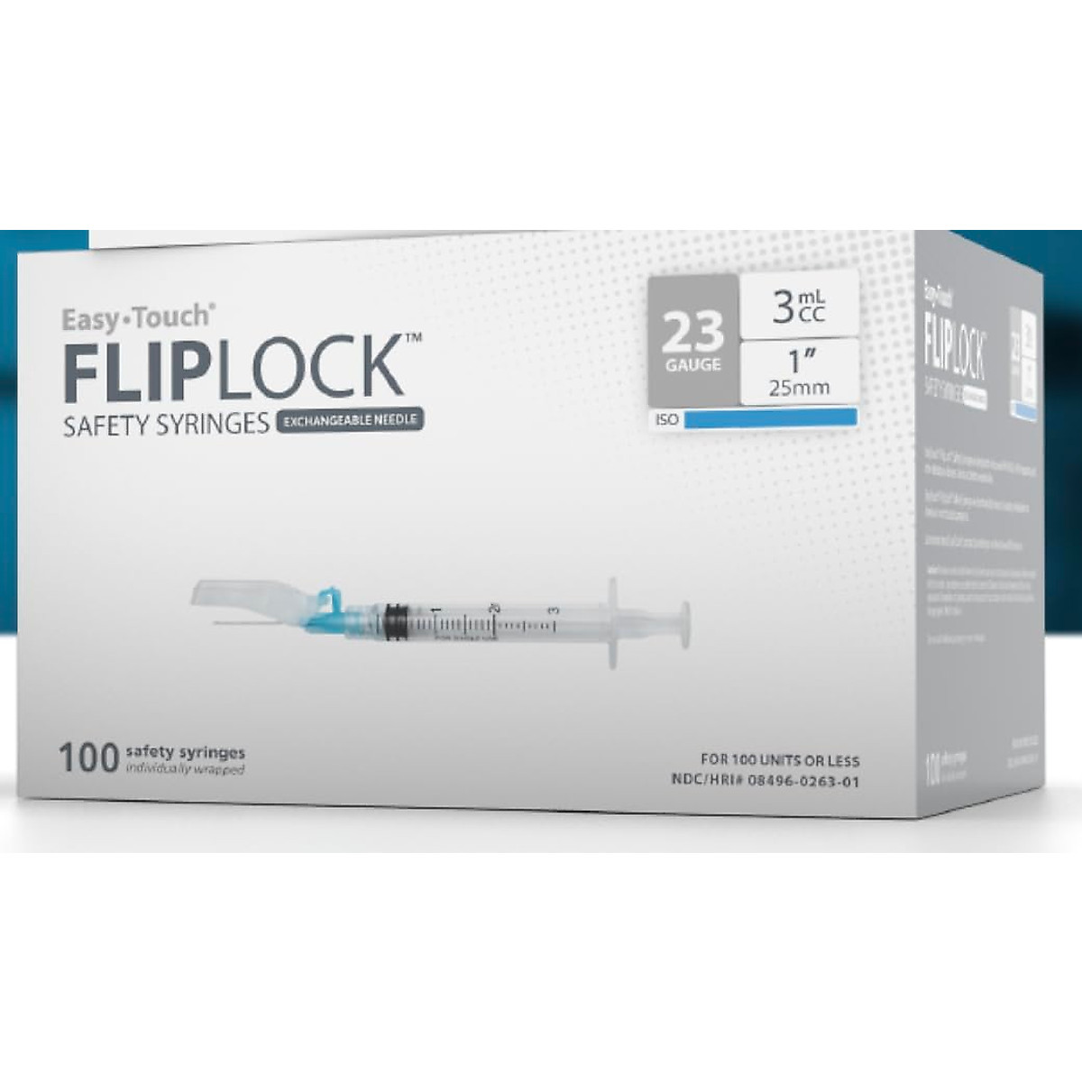 EasyTouch 23G, 3mL, 1""(25mm) Saftey Syringe, Luer Lock, 100 Count - 822331, White