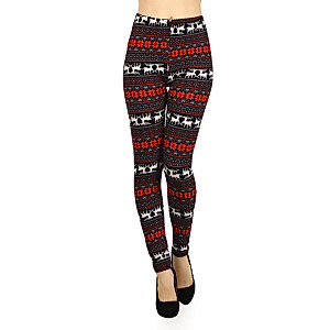 Leggings Depot Women's High Waist Novelty Christmas Holiday Print Leggings-Full Length-N004, Christmas Rush, Plus Size