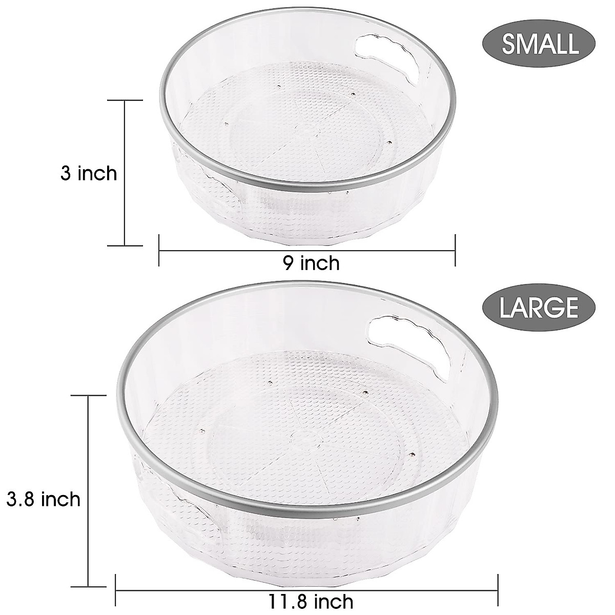 IAXSEE 2 Sizes Lazy Susan Turntable Spinning Spice Rack Organizers Multifunctional Round Clear Rotating Cosmetic Containers, for Cabinet Countertop Pantry Fridge Bathroom (Grey)