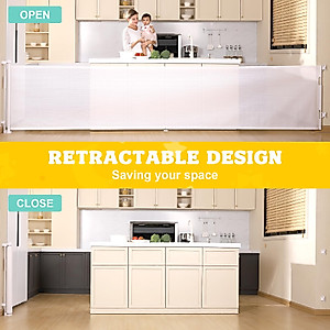 150 Inches Extra Wide Retractable Baby Gates, Baby Gates for Large Openings, Stairs, Hallways and Doorways, Dog Gates for The House Extra Large, Pet Gates for Dogs, Indoor/Outdoor Use, White