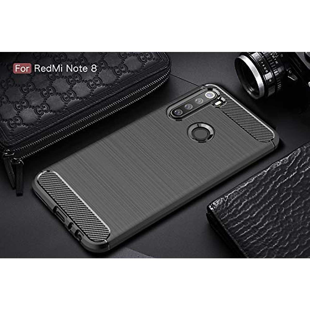CruzerLite Xiaomi Redmi Note 8 Case, Carbon Fiber Texture Design & Leather Texture Design Back Cover Anti-Scratch Shock Absorption Case for Xiaomi Redmi Note 8 (Black)