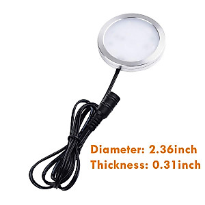 Lvyinyin Single LED Puck Light for Under Obove Cabinet Counter Bar Shelf Back Lighting, 120V Electric Direct Wall Plug in, Handy On Off Switch, Black Cables, 2 Packs, Warm White
