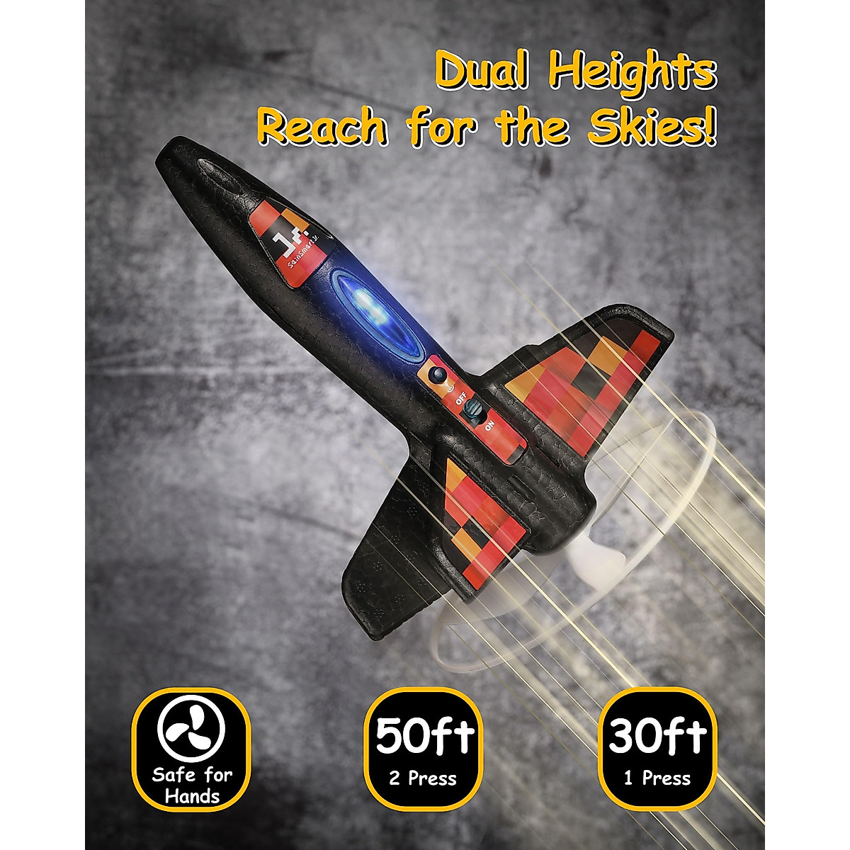 SainSmart Jr. Rocket Launcher for Kids, Motorized Air Rocket Outdoor Toy with LED Light, Self-Launching Rockets Kit, Gift for Boys and Girls (Black)