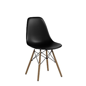 Giantex Dining Chairs Set of 2 Black, Pre Assembled Mid Century Modern Dining Chairs with Wood Legs, Armless Kitchen Chairs, Plastic Dining Side Chair for Dining Room, Kitchen, Living Room