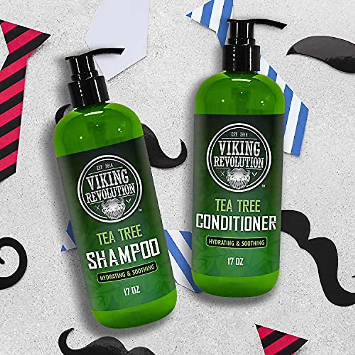 Viking Revolution Tea Tree Shampoo and Conditioner Set - Hydrates, Moisturizes & Soothes Dry and Itchy Scalps - With Natural Tea Tree Oil - 17 oz