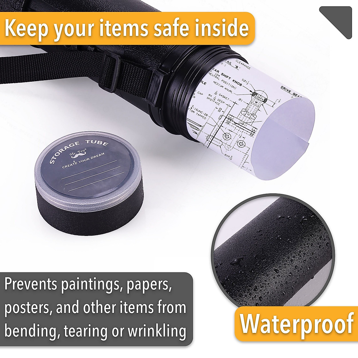 Mr. Pen- Poster Tube, Black, Extendable Poster Tube with Strap, Poster Carrying Case, Telescoping Tube, Art & Poster Transport Tubes, Poster Tubes for Storage, Poster Holder Tube, Blueprint Tube