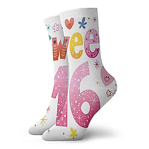 GULTMEE Funny Compression Socks Women and Men,Cute Sweet Sixteen Hearts Stars Flowers Unique Girls Joy Design,Best for Circulation,Running,Athletic,Nurse,Travel, -12 inch