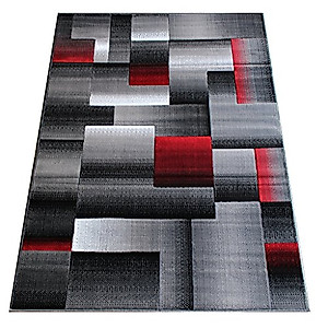 Masada Rugs, Modern Contemporary Area Rug, Red Grey Black (5 Feet X 7 Feet)