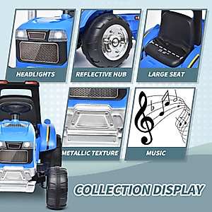 Joywhale 12V Kids Ride on Tractor with Trailer Battery Powered Motorized Electric Car for Kids Ages 3-6, with Detachable Trailer, 2.4G Remote Control, Exhaust Pipe & Bright Headlight, Blue