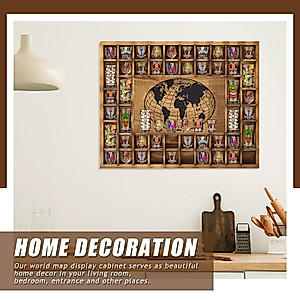 GlikCeil Large World Map 48 Slots Shot Glass Display Case 28 x 23'' Rustic Wood Shot Glass Holder for Different Size Shot Glass Shelf Organizer Wall Mount Shot Glass Storage Shadow Bar Cabinet (Brown)