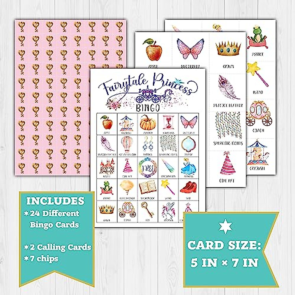 cyazila Fairy Tale Bingo Cards, Princess Bingo Games, Princess Birthday Bingo Games, 24 Player Bingo Game Sets for Adults, Birthday, Fairy Theme Party, Outdoor Indoor Games, B003