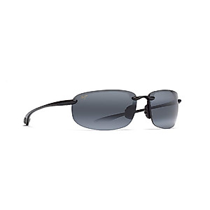 Maui Jim Men's and Women's Hookipa Polarized Rimless Sunglasses, Gloss Black/Neutral Grey, Large