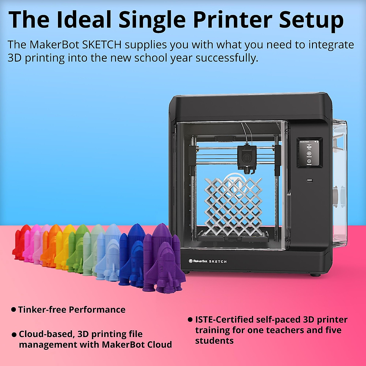 MakerBot Sketch Single-Printer Setup 3D Printer with Cloud Printing File Management Software for One Teacher and Five Students