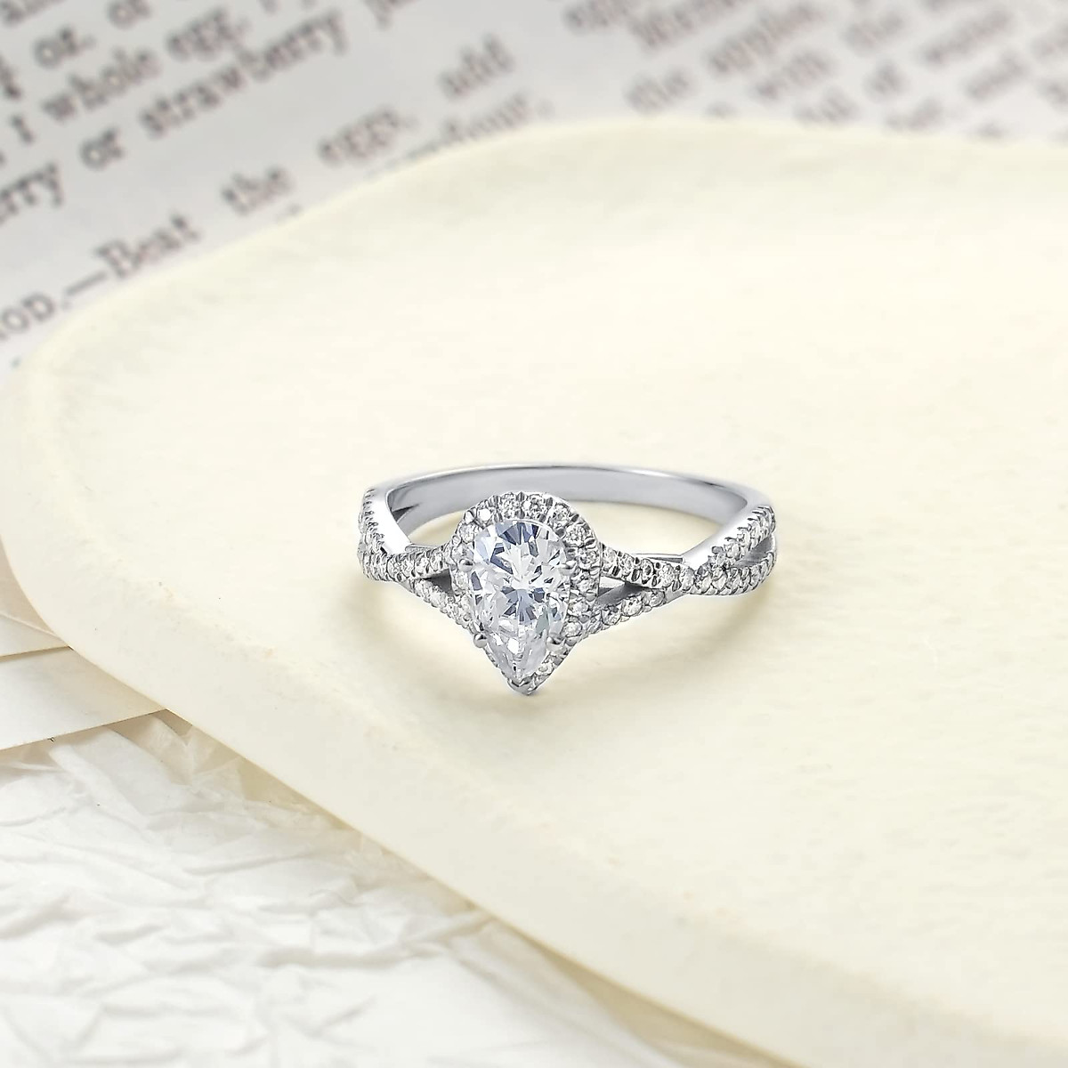 Pear Shaped Engagement Rings for Women 1-1/2 Carat(ctw) Moissanite Twisted Engagement Rings 925 Sterling Silver 10K 14K 18K Gold Wedding Anniversary Promise Rings with Text Engraving(10K Gold)