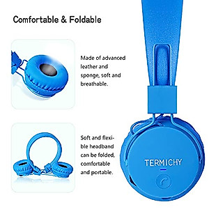 Kids Bluetooth Headphones Foldable Volume Limiting Wireless/Wired Stereo On Ear HD Headset with SD Card FM Radio in-line Volume Control Microphone for Children Adults (Blue)