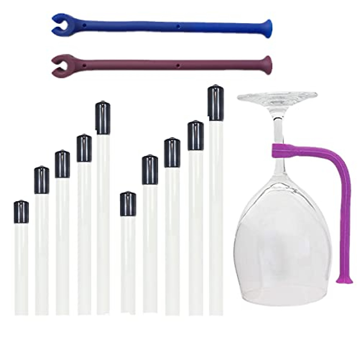 JinYu 12 Pack Silicone Stemware Saver Flexible Stemware Holder Dishwasher Wine Glass Protector Tether Silicone Dishwasher Attachment Purple Blue (Mixed Color)