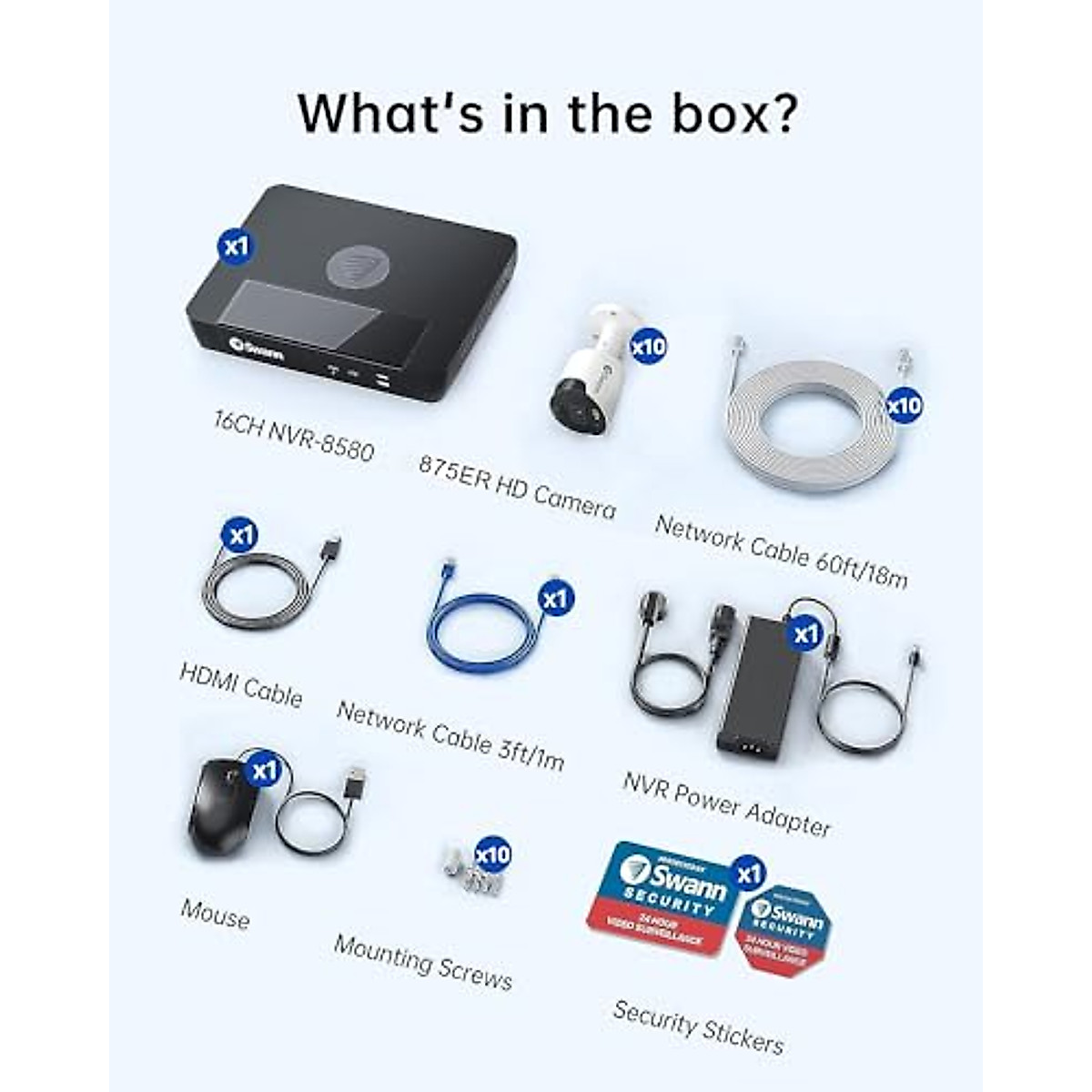 SWANN Master 4K, 16 Channel Home Security Camera System, 2TB NVR, 10 PoE IP Cameras Outdoor, Wired Surveillance CCTV, Heat Motion Vehicle Detection, LED Light, 24/7 Recording Security Camera, 1676810