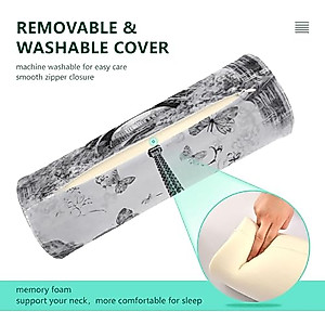 xigua Eiffel Tower with Butterfly Neck Roll Pillow for Neck Relief with Removable Washable Cover - Memory Foam Round Cylinder Bolster, Ergonomically Designed for Head, Neck, Back, and Legs
