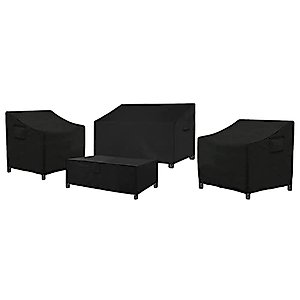 SIRUITON Patio Furniture Cover Set ,Fit for 4 Pieces Patio Outdoor Rattan, Wicker Chair Conversation Furniture Sets,Heavy Duty Durable and Water Resistant Fabric (Black)