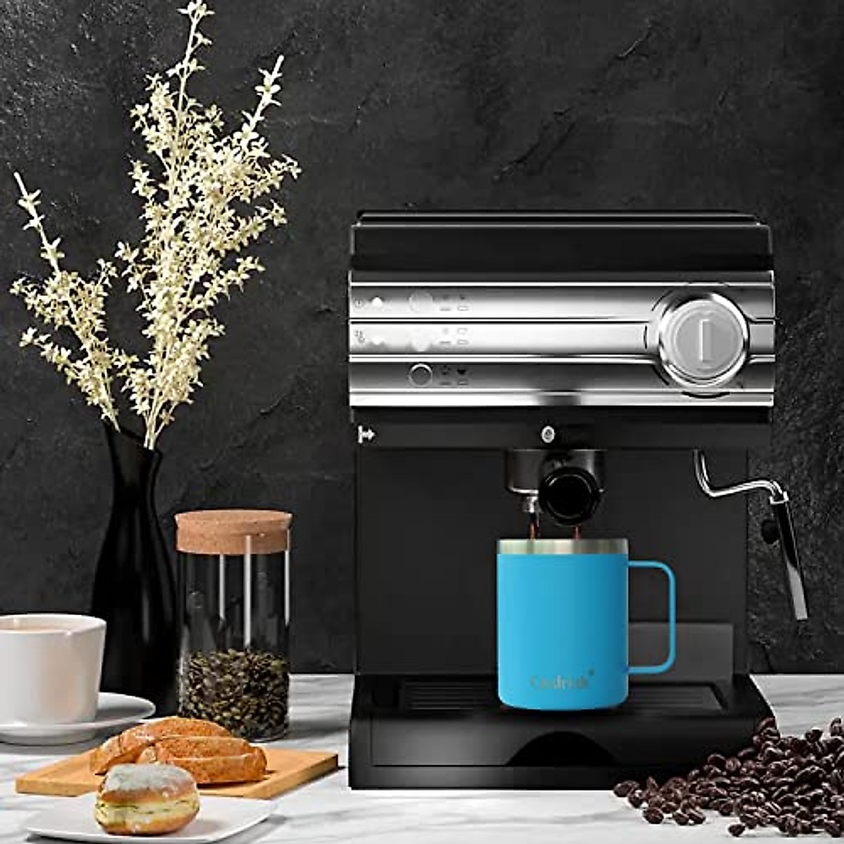 Credrink 15 oz Insulated Coffee Mug，Handle cup with sliding lid,，Stainless Steel Aqua Bottle，Double Wall Vacuum Insulated Trave Mug, Keep Warm for 6 Hours, Refrigerate for 12 Hours(blue Coffee Mug)