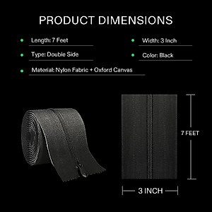 VIVOSUN 1-Pack Heavy Duty Zipper, 3In. x 7Ft. Peel & Stick Zipper for Tarp, Double-Side Greenhouse Zipper Indoor Outdoor Dust Barriers Tent Zipper, Black