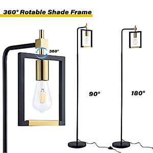Hamilyeah Industrial Floor Lamp for Living Room, Mid Century Standing Lamp for Bedroom, Farmhouse Black and Gold Tall Lamp for Office, Stand up Lamp with Pedal Foot Switch, Edison E26 Bulb Included