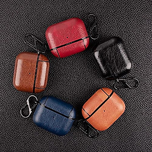 Xbs Leather Case Compatible with AirPods 3rd Generation Case Cover 2021, Durable Leather Shockproof Protective Cover with Keychain for Apple AirPods 3 Wireless Charging Case [Front LED Visible] Black