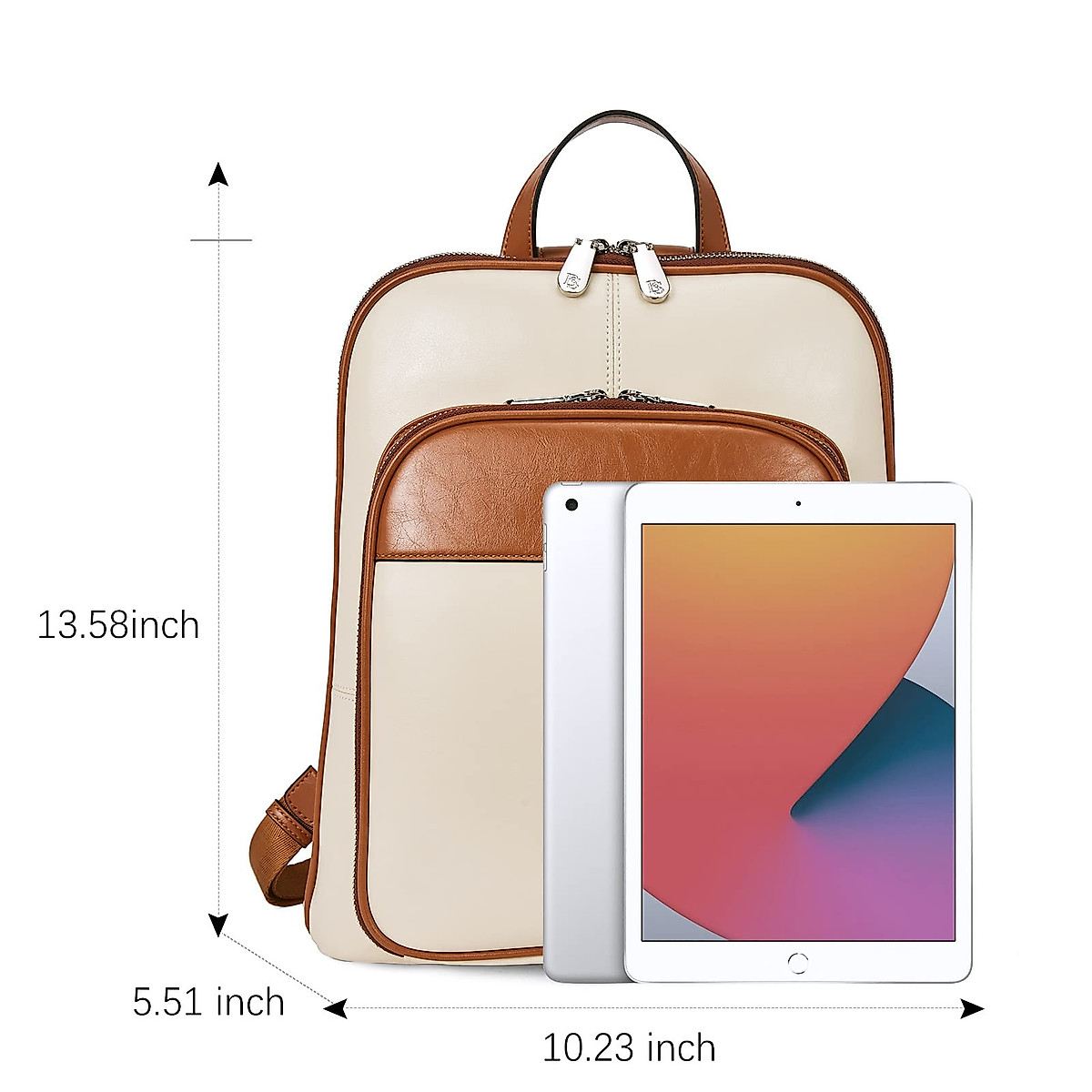 BOSTANTEN Genuine Leather Backpack Purse Casual College Travel Bags for Women and Women Leather Wallet RFID Blocking Small Bifold Zipper Pocket Wallet Card Case Purse with ID Window Beige with Brown