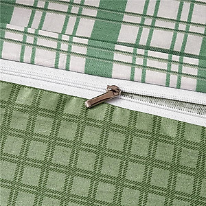 Lurson 100% Cotton Checker Geometric Duvet Cover Set Twin Size Aqua Light Green Reversible Plaid Bedding Comforter Cover Ultra Soft Grid Simple Quilt Cover with Zipper Closure Corner Ties