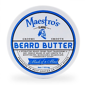 Maestro's Classic BEARD BUTTER | Anti-Itch, Extra Soothing, Hydrating Beard Creme For All Beard Types & Lengths- Mark of a Man Blend, 4 Ounce