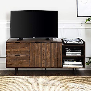 Walker Edison Modern Wood TV Stand with Cabinet Doors and Drawers for TV's up to 65" Flat Screen Universal TV Console Living Room Storage Shelves Entertainment Center, 58 Inch, Dark Walnut