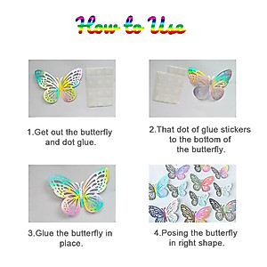48Pcs 3D Butterfly Wall Stickers Laser Silver Butterfly Decors 4 Styles 3 Sizes Removable Butterfly Decorations Perfect for Birthday Wedding Party Classroom Girls Bedroom Decor