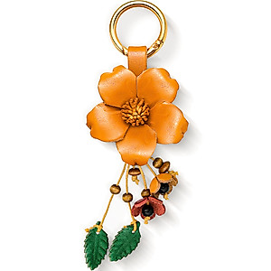 Inbagi Leather Leaf Flower Tassel Keychain Boho Accessories Cute Keychains for Women Wallet Bag Purse Ring Pendant Charms (Yellow)