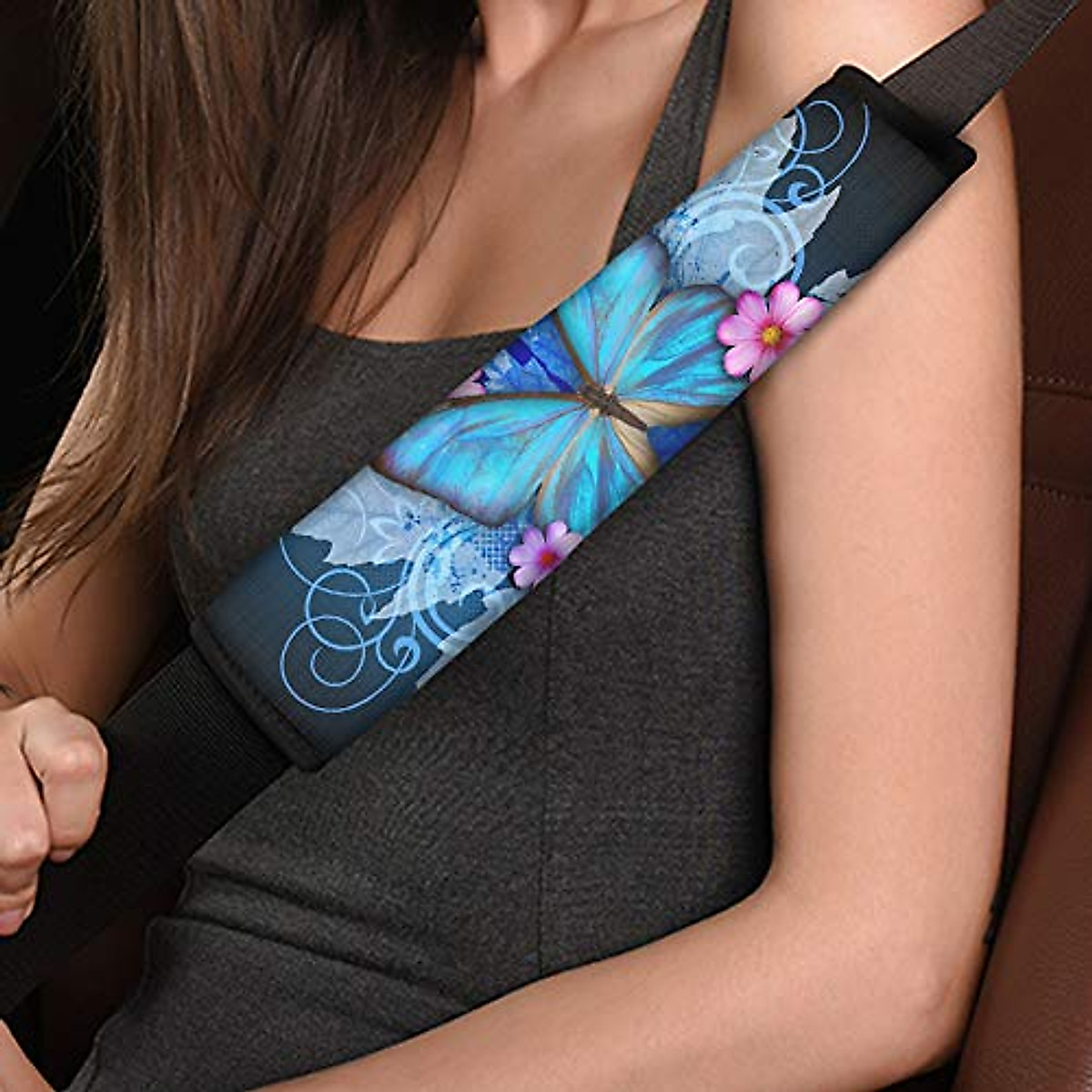 BIGCARJOB Universal Car Seat Belt Pads Cover,Classical Butterfly Print Seatbelt Shoulder Strap Covers Harness Pad for Womwen Girl