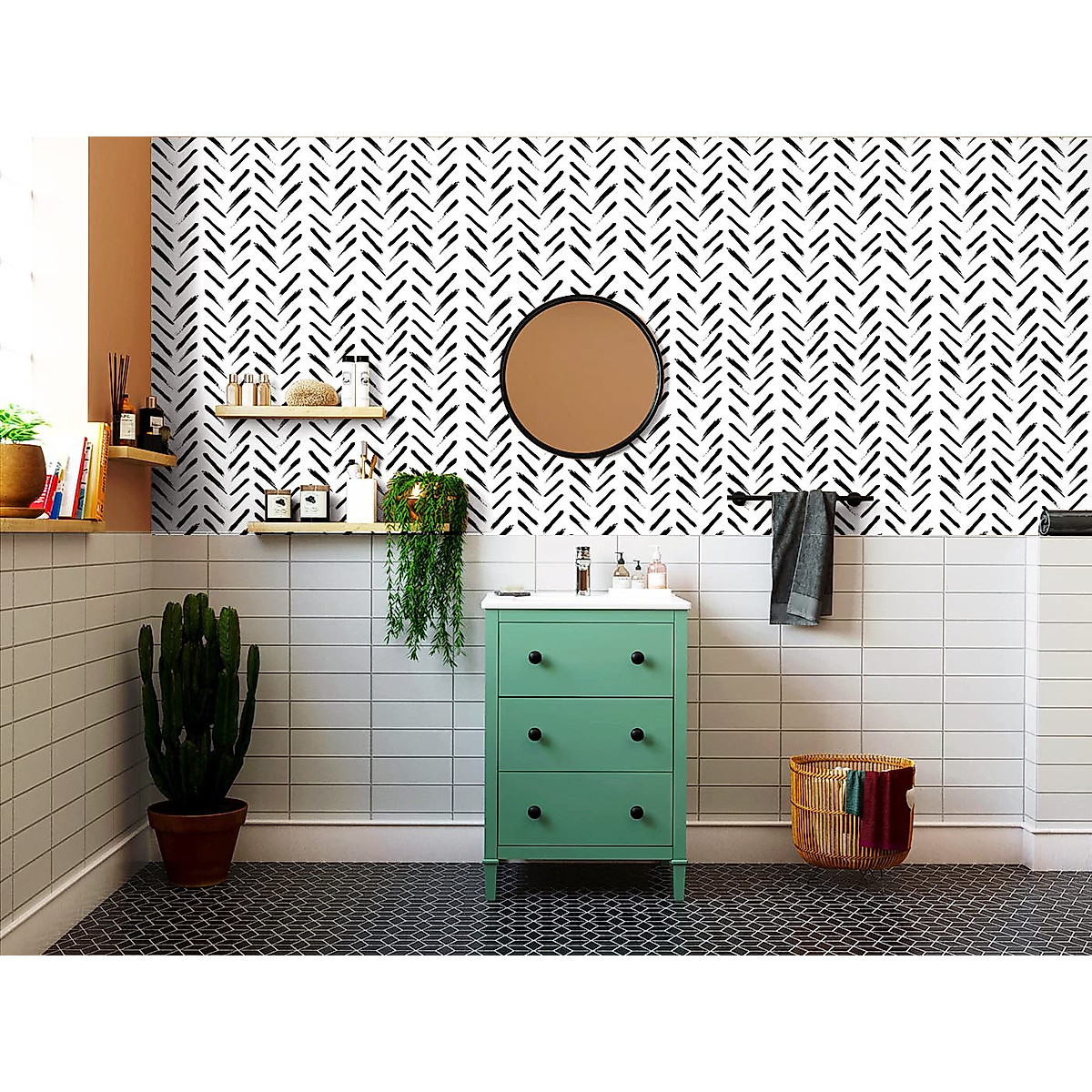 Black and White Stripe Wallpaper 17.71In X 236In Geometric Peel and Stick Wallpaper Modern Stripe Contact Paper Self Adhesive Removable Waterproof Wall Paper for Old Furniture Renovation