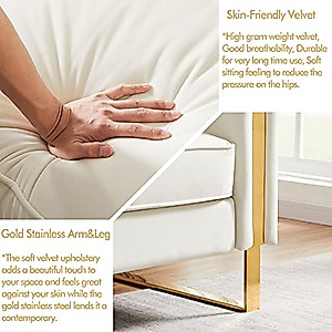 Xozor 83" Chesterfield 2 Person Couch, Velvet Loveseat Couch Sofa Tufted Upholstered Couch with Gold Stainless Steel Legs and Square Rolled Arms for Living Room Bedroom Apartment (Beige)