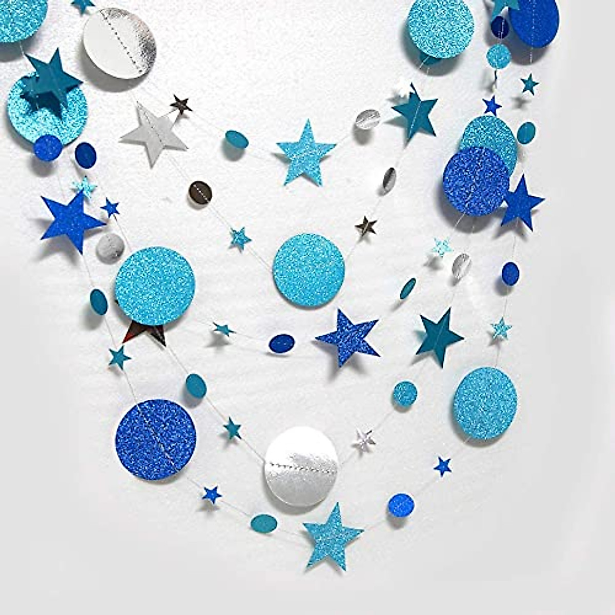 Ice Blue Silver Circle Dot Garland kit for Navy Blue Twinkle Little Star Party Decoration Hanging Bunting Banner Steamer Backdrop Background for Baby Shower/Christmas/Birthday/Prom/Graduation/Wedding